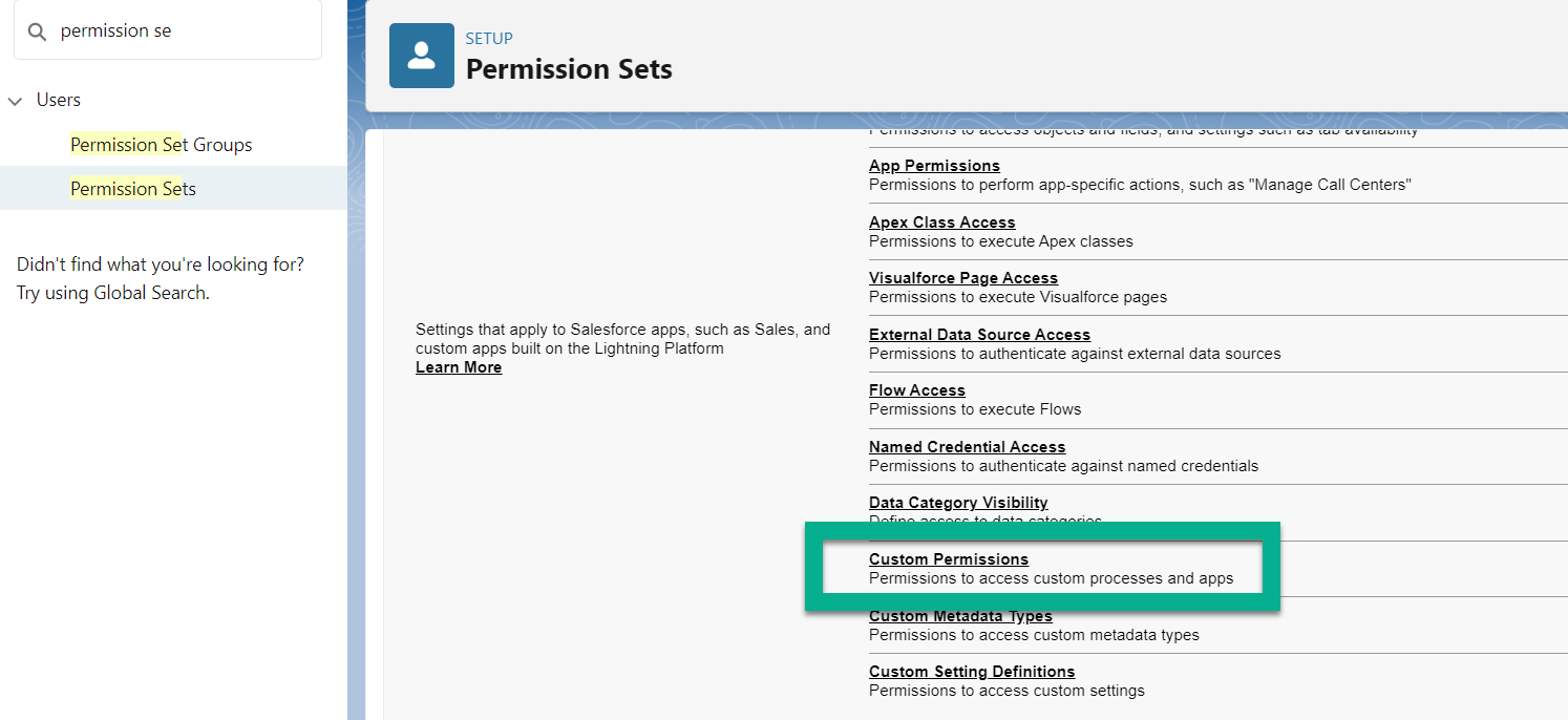 Salesforce Add Custom Permission to Permission Set